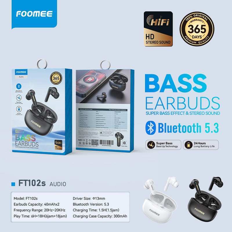Promo Foomee Ft102s Earphone Bluetooth 5.3 Super Bass Tws True Wireless ...