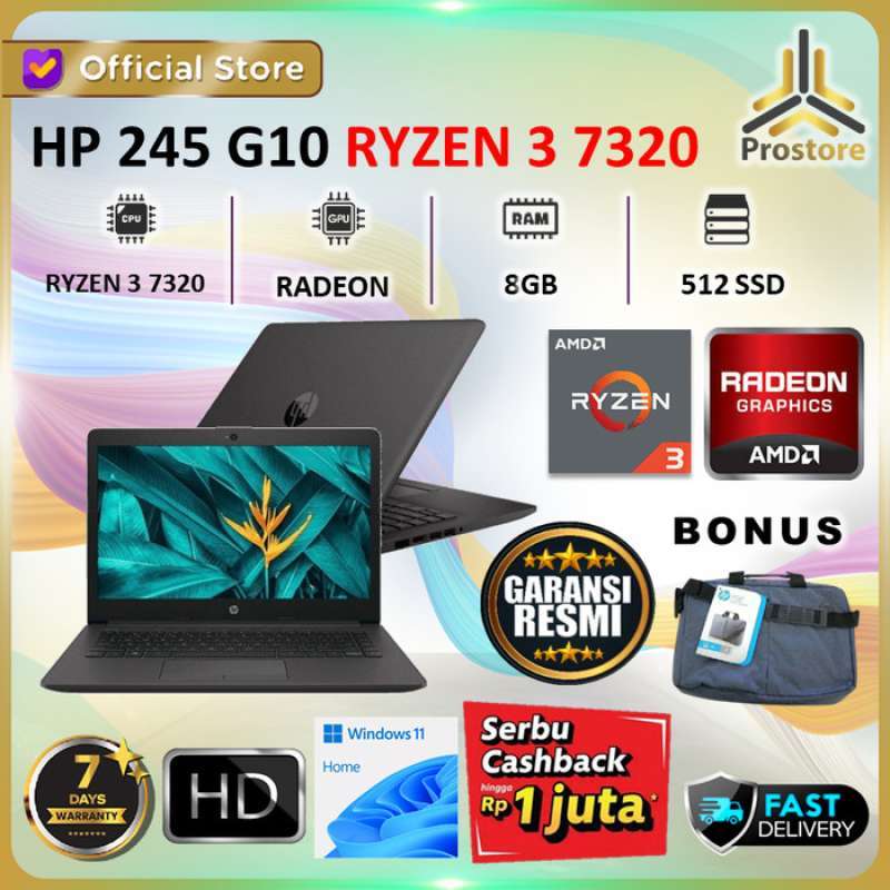 Promo Hp 245 G10 Amd Ryzen 3 7320 8gb 512ssd W11+office 14.0 Slim Bezel ...