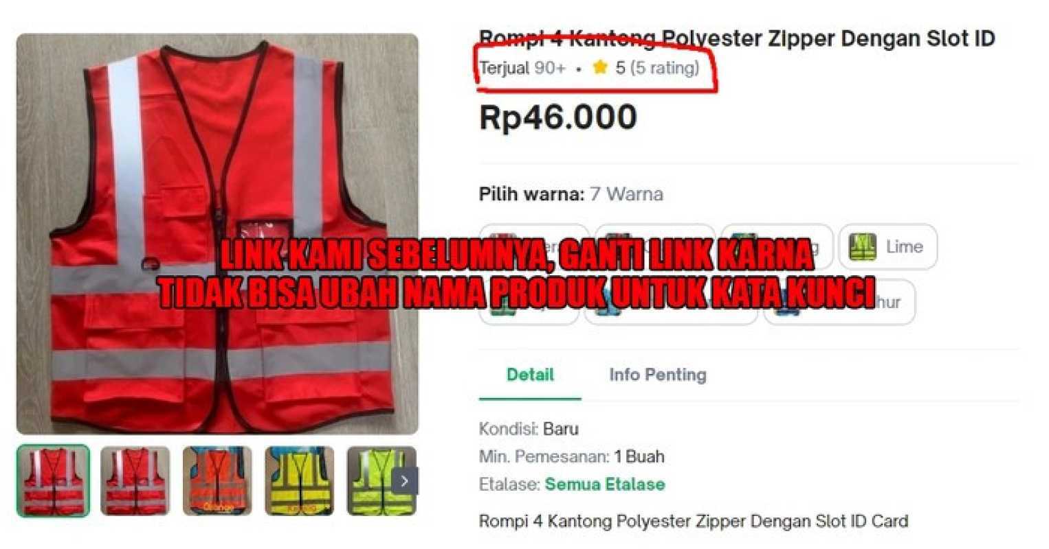 Promo Rompi Safety Rompi Proyek 3 Kantong Polyester Resleting Zipper Id ...