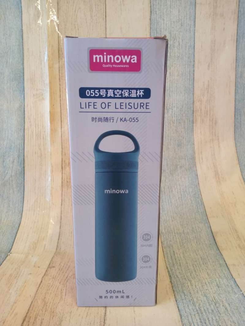 Promo Minowa Termos Stainless 500ml Biru Pink Blue Vacuum Bottle Botol ...