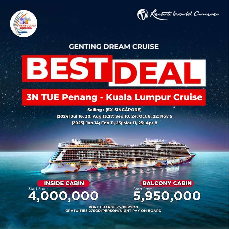Jual Resort World Cruise - Genting Dream - 3n Penang Kuala Lumpur Cruise (ex-singapore) Di ...