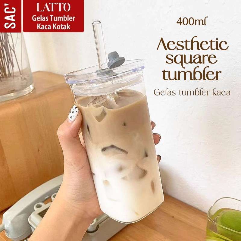 Jual Gelas Kaca Aesthetic Gelas Tumblr Kotak Minum Kopiestetik Bening ...