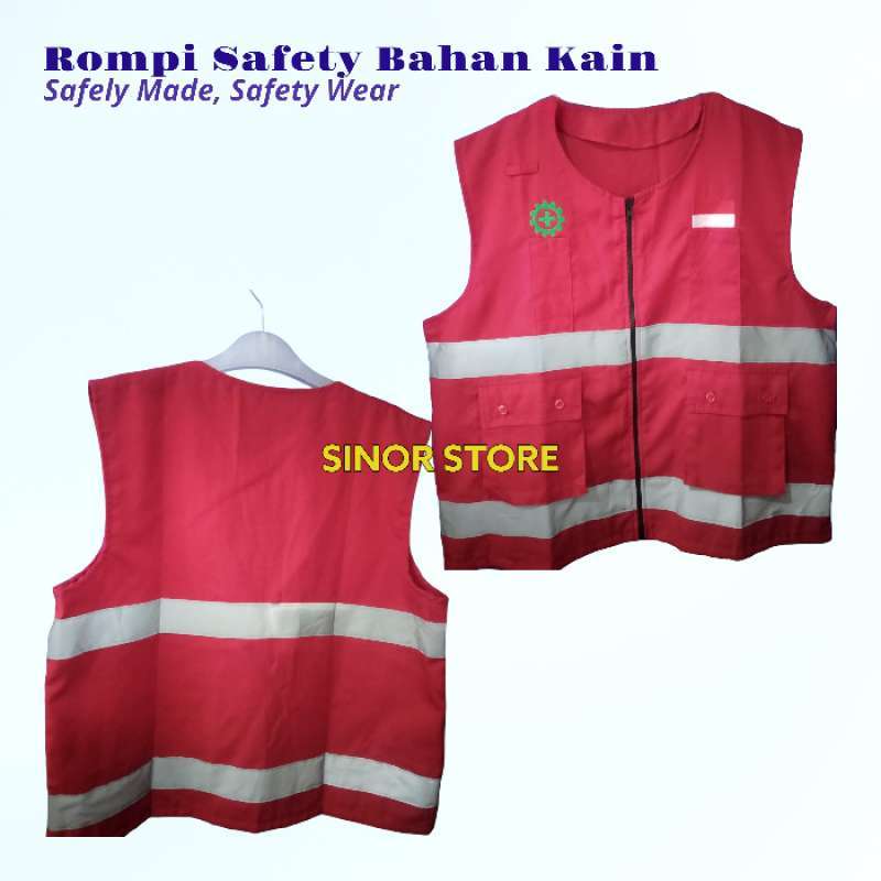 Promo Rompi Safety Kain Drill Vest Tebal 2 Kantong Dan Zipper Bendera ...
