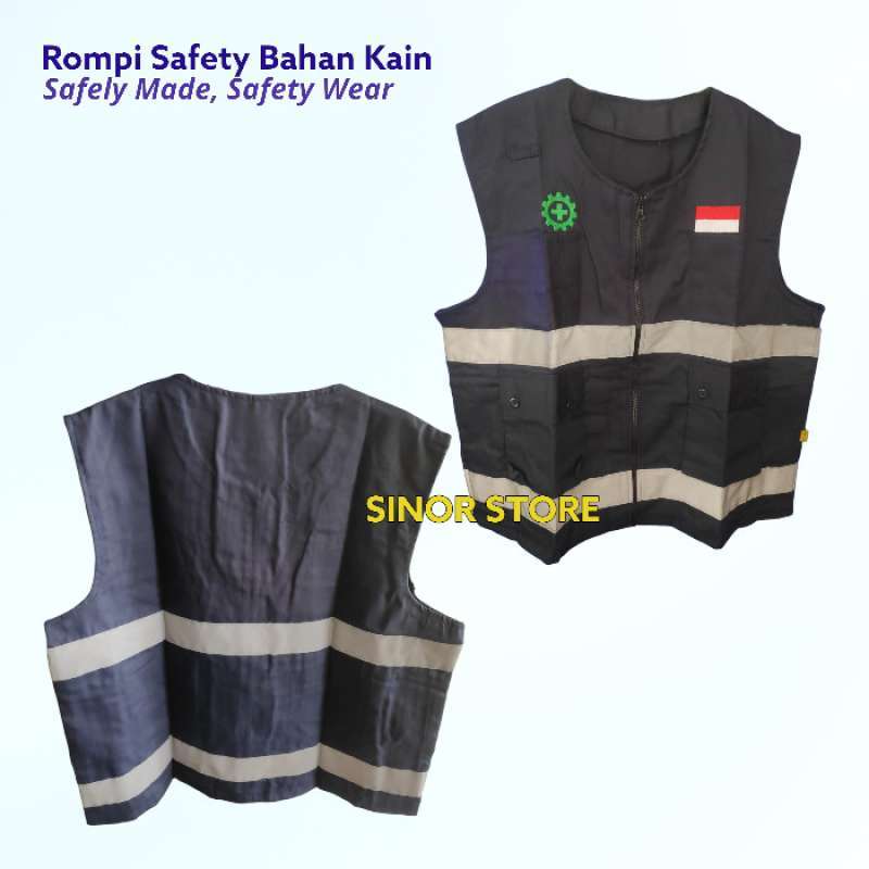 Promo Rompi Safety Kain Drill Vest Tebal 2 Kantong Dan Zipper Bendera ...