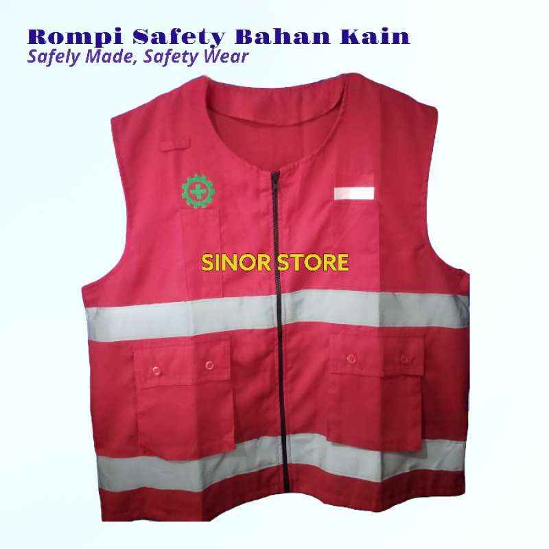 Promo Rompi Safety Kain Drill Vest Tebal 2 Kantong Dan Zipper Bendera ...
