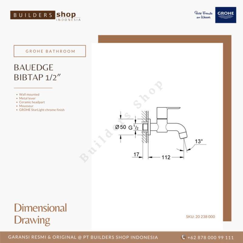 Promo Grohe Bauedge Bibtap 1/2â€³ / Kran Dinding Air Dingin | 20238000 ...