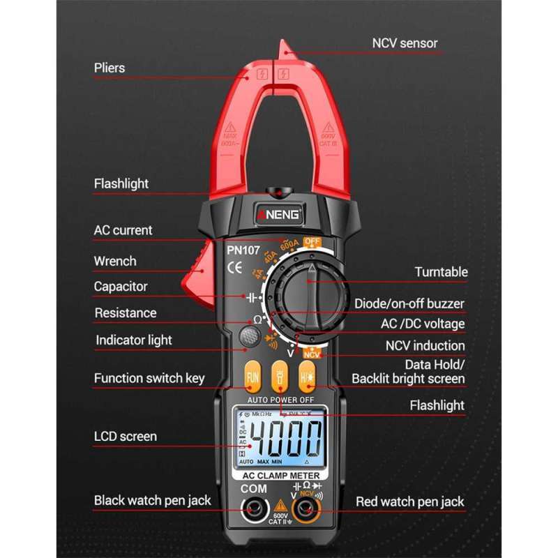 Jual Digital Multimeter Voltage Tester Clamp Meter Ac/dc 600a Pn107 ...