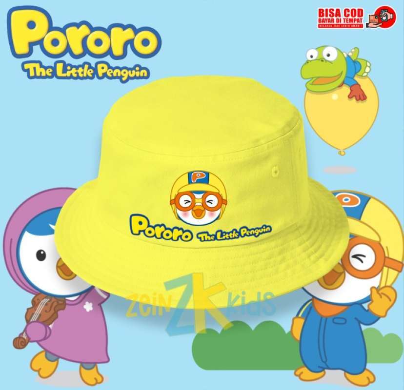 Jual Topi Anak Bucket Hat Anak Pororo The Little Penguin - Abu-abu Di ...