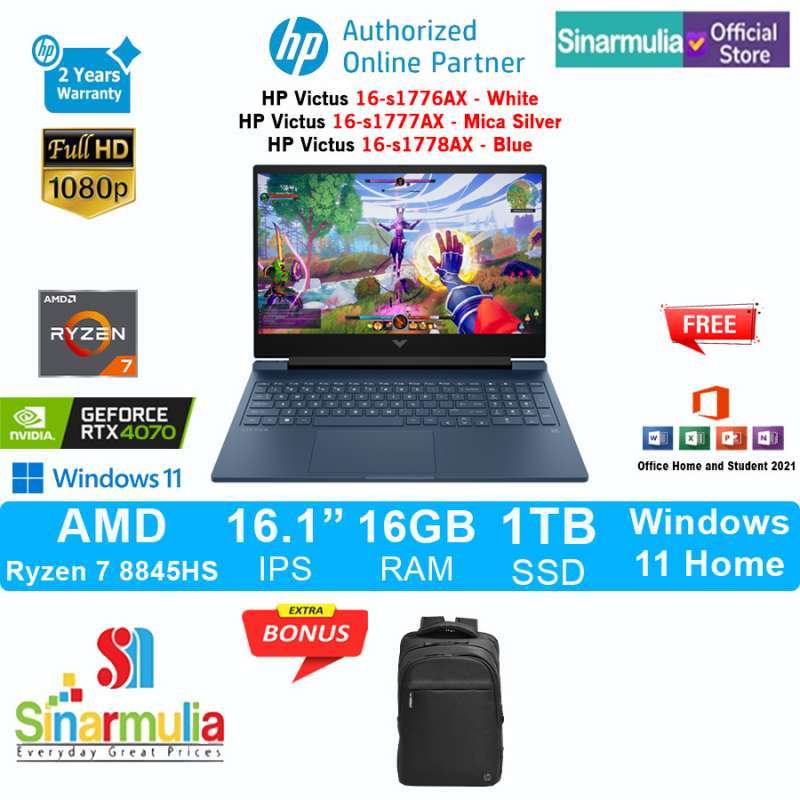 Promo Hp Victus 16-s1776ax/s1777ax/s1778ax Ryzen 7 8845hs Rtx4070 1tb Ssd 16gb 100%srgb Win11 ...