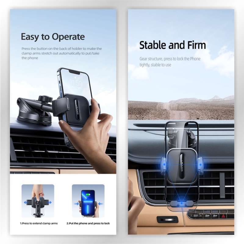 Promo Usams Zj072 Car Center Console Retractable Transparent Holder ...