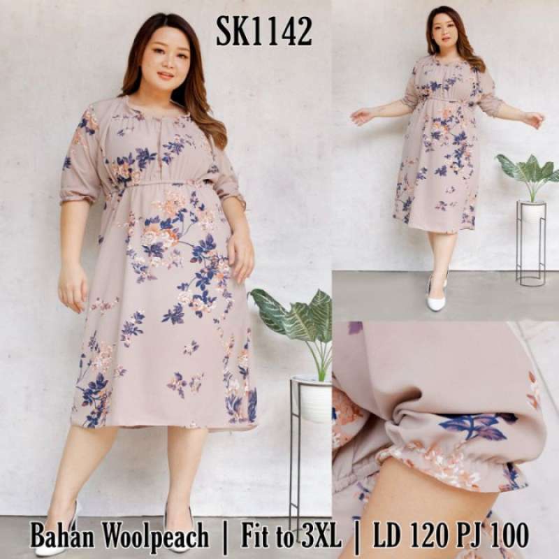 Promo Dress Jumbo Midi/baju Kerja Jumbo/dress Jumbo Motif/dress Pesta - Sk1212 Greentea - 1142 ...