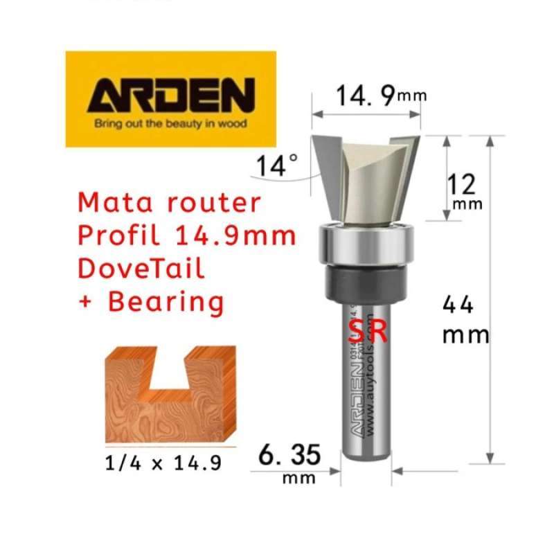 Promo Mata Router/fil 14.9mm As 1/4 Dovetail Bit With Bearing/roda ...