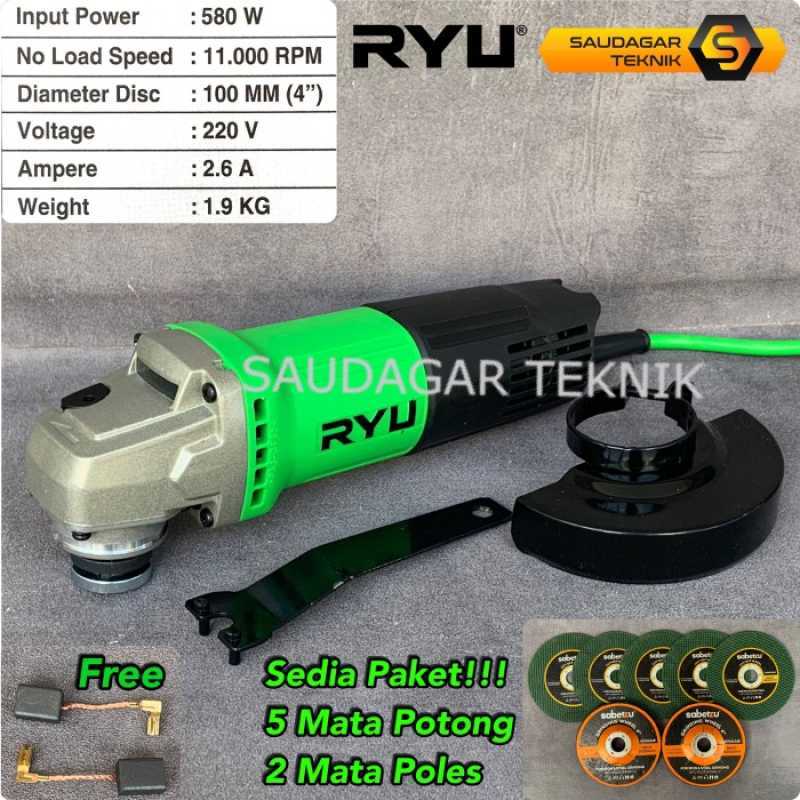 Promo Mesin Gerinda Tangan 4 Inch Ryu Rsg 100 Angle Grinder 4 100mm Ryu Diskon 23% Di Seller ...