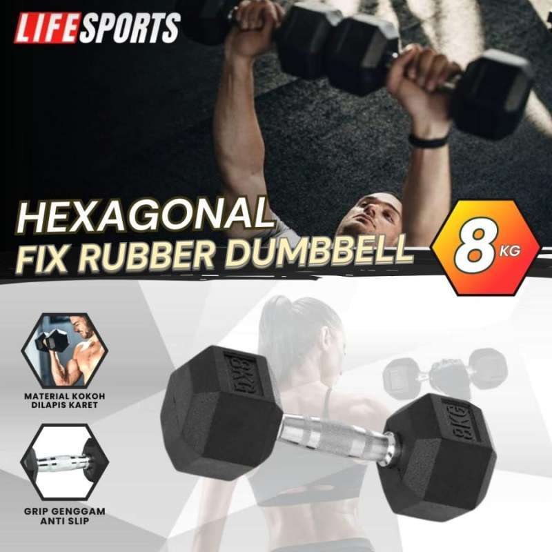 Promo Dumbell Dumble Barbel Barbell Hexagonal Rubber 8kg Diskon 2% Di ...