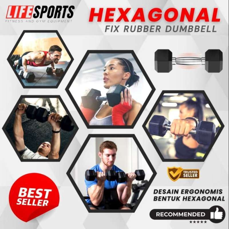 Promo Dumbell Dumble Barbel Barbell Hexagonal Rubber 8kg Diskon 2% Di ...