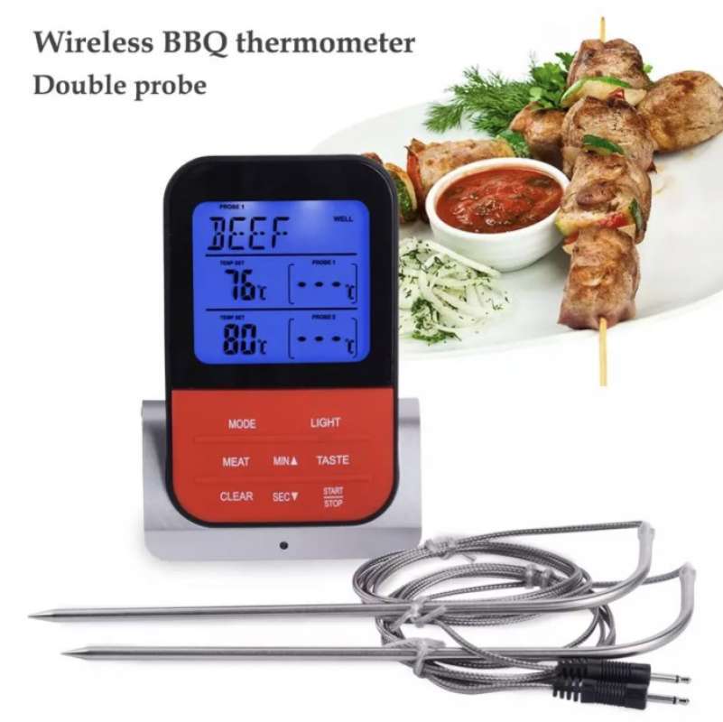 Jual Oven Probe Wireless Bbq Barbecue Meat Food Thermometer Double ...