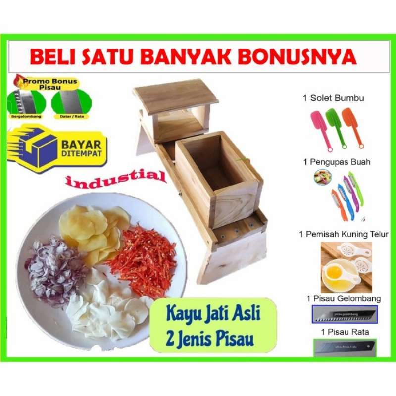 Jual Pengiris Serbaguna Kayu Jati Asli - Bonus 5 Pisau Di Seller ...