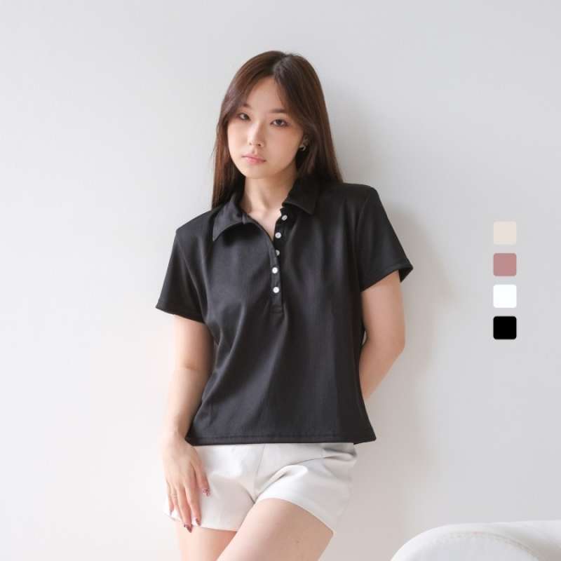 Jual Sagi - Suzy Button Polo Shirt | Atasan Kaos Kerah Wanita Lengan ...