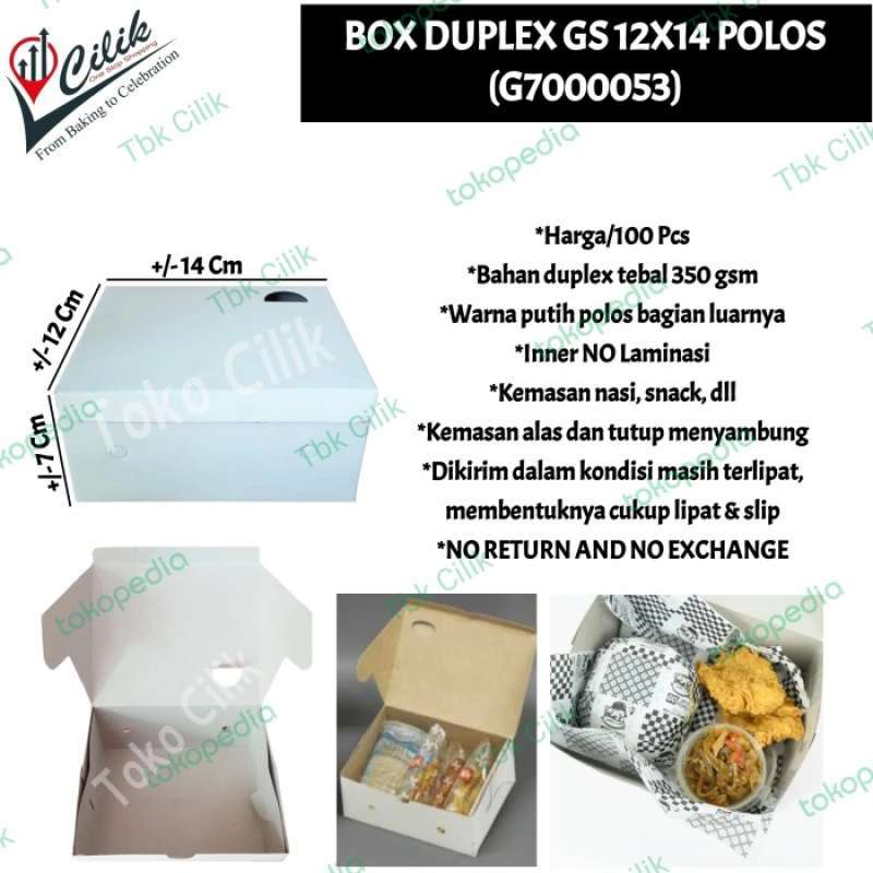 Jual Box+putih+polos+12x14+kemasan+packaging+kue+snack+chicken+dus+nasi ...