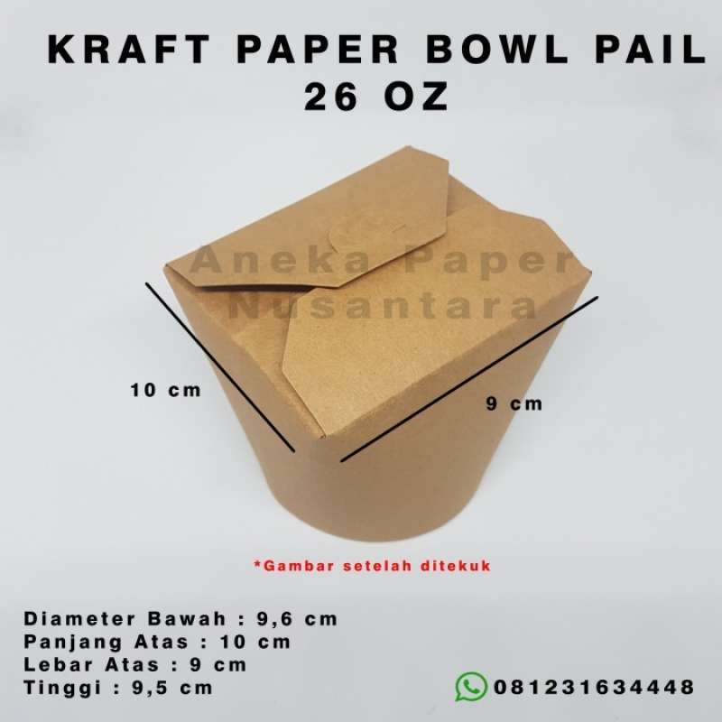 Jual Kraft Paper Bowl Pail / Food Pail / Noodle Box - 26 Oz (780 Ml ...