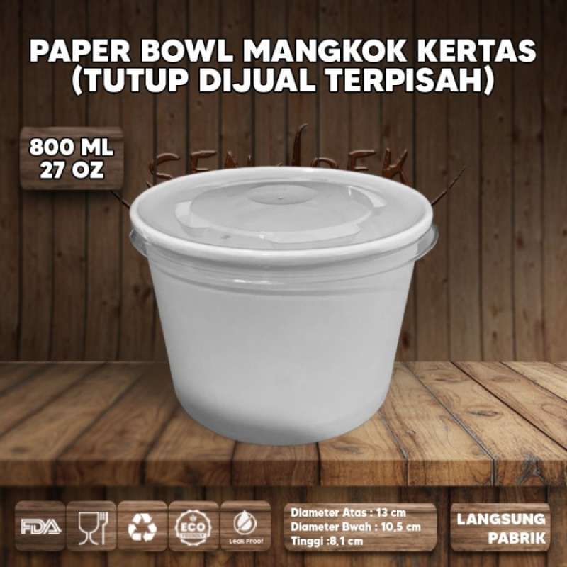 Jual Paper Bowl + Tutup 800 Ml | Paper Rice Bowl | Mangkuk Kertas Putih ...