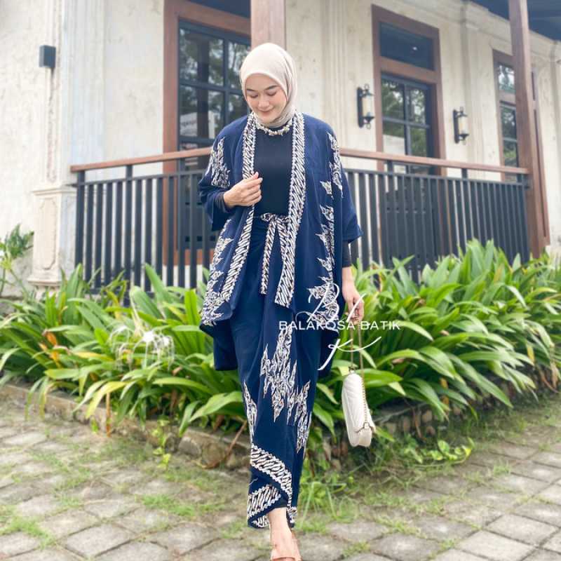 Jual Outfit Kondangan Simpel One Set Batik Outer Rok Lilit Kimono ...