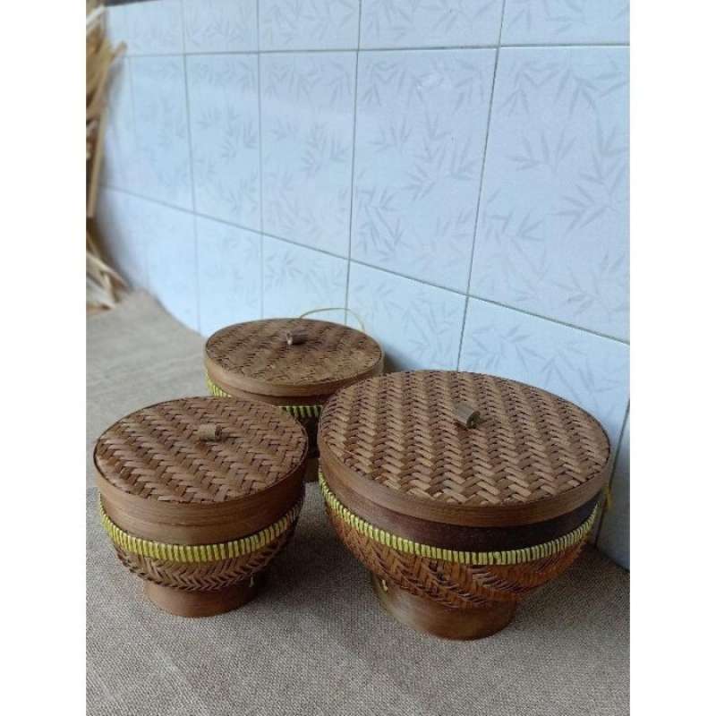 Jual Wakul Bambu Plus Tutup Bakul Nasi Cetheng Bambu - 24cm Di Seller ...