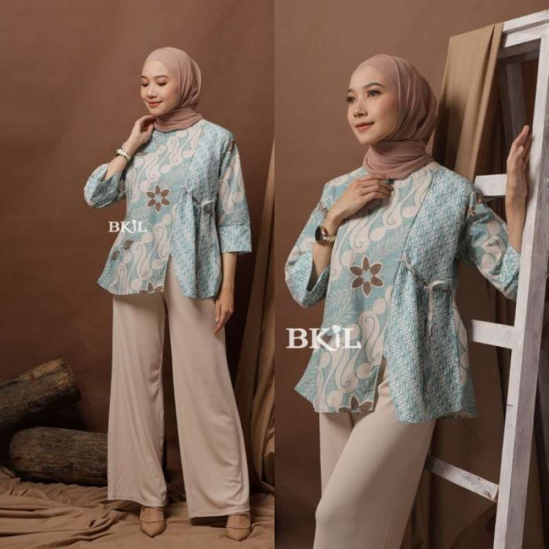 Promo Blouse Batik Wanita Seragam Kerja Motif Soft Kombinasi - Pink, M ...