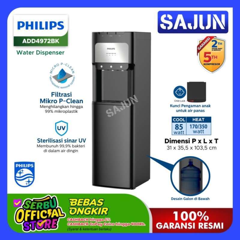 Promo Philips Dispenser Air Galon Bawa Add4972bk Micro-p-clean + Uv Led ...