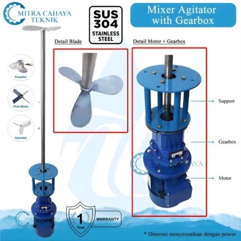 Promo Agitator Mixer Kimia Ss304 4kw 5,5hp 3phase 2p With Gearbox Satu ...