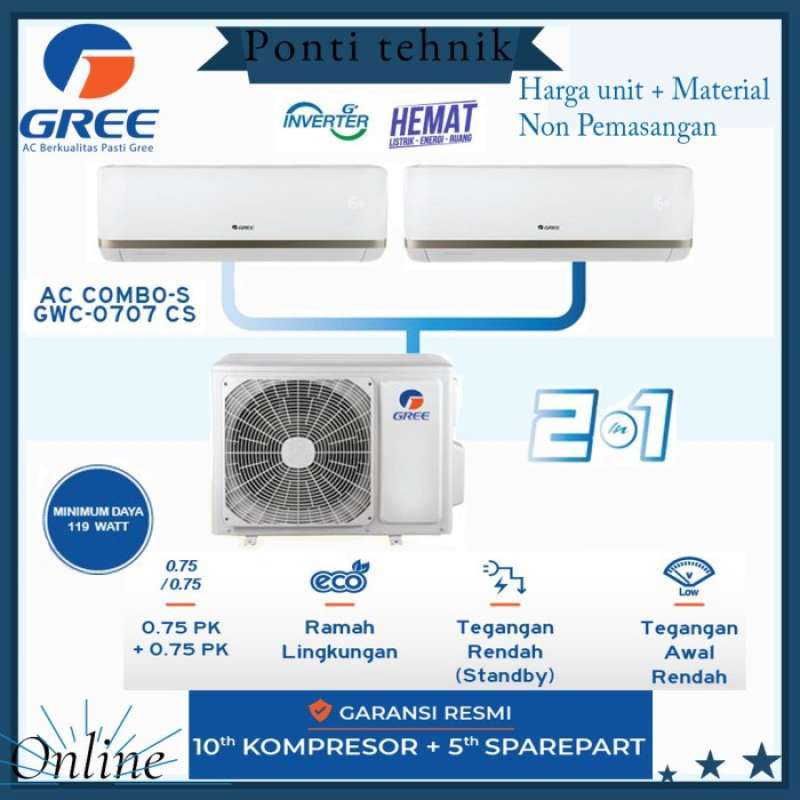 Promo Ac Gree Combo Split Inverter 3/4pk+3/4pk Unitonly - Non ...