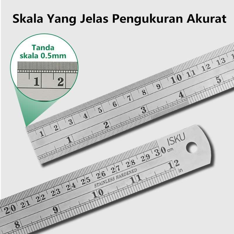 Promo Isku Penggaris Besi 15/30/50/60/100cm Stainless Steel Ruler ...