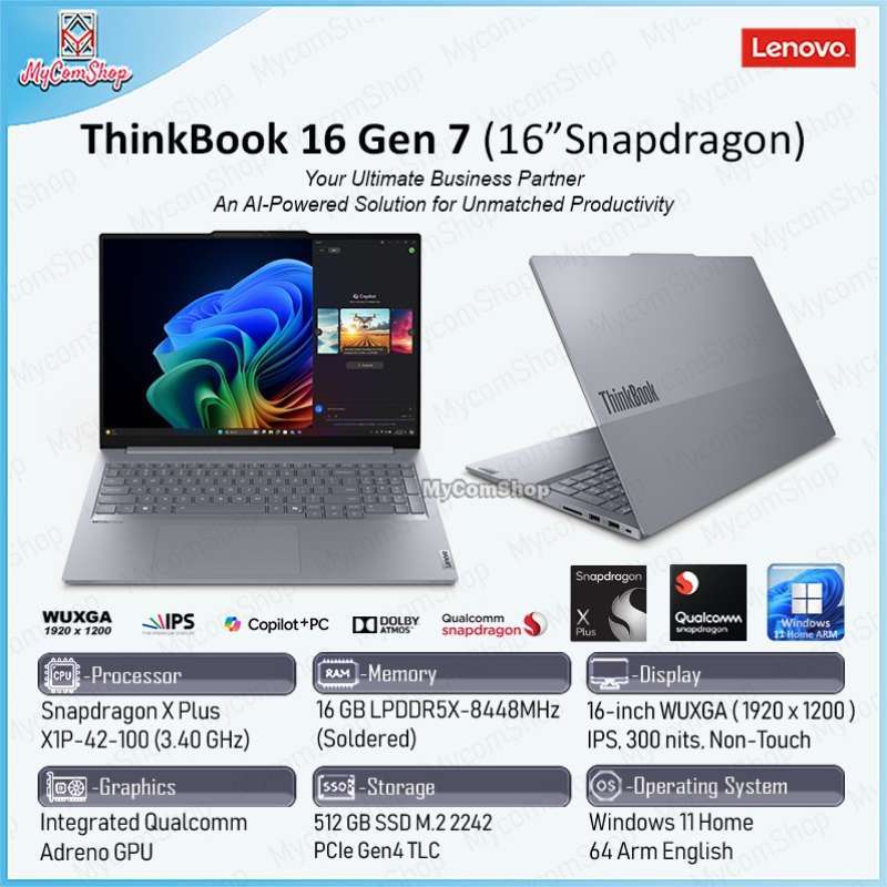 Jual Lenovo Thinkbook 16 Gen 7 Snapdragon X Plus 16gb Ram 512gb Ssd ...