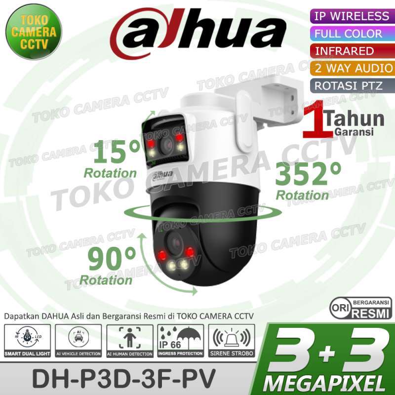 Jual Dahua Dh-p3d-3f-pv Dual Lens 3mp Kamera Cctv Wifi Camera 2 Way Audio Alarm Pt Outdoor Full ...