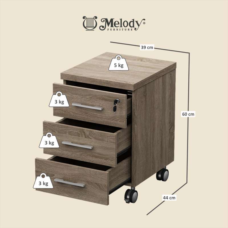 Promo Melody Furniture Box Roda Laci Meja Frenco 2 Pedestal 3drw Sod ...