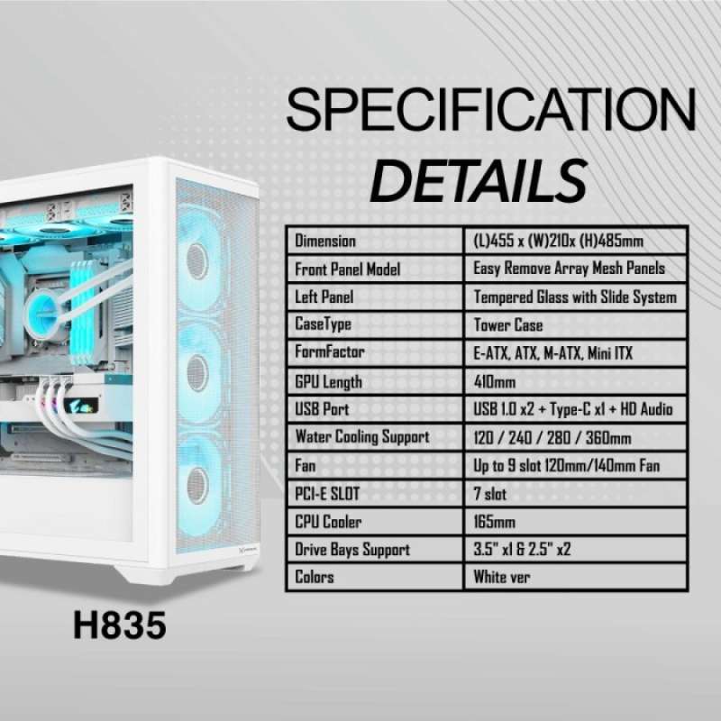 Jual Fpmax Airpower G5 Plus H835 White Pc Gaming Case , Casing Free Fan ...