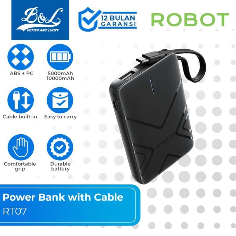 Promo Robot Rt07 Rt17 Power Bank 5000mah 10000mah Built-in Kabel Type-c ...