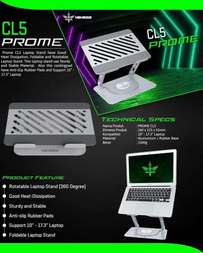 Jual Nyk Nemesis Prome Cl5 Cl-5 Rotatable 360 Ergonomic Stand Laptop ...