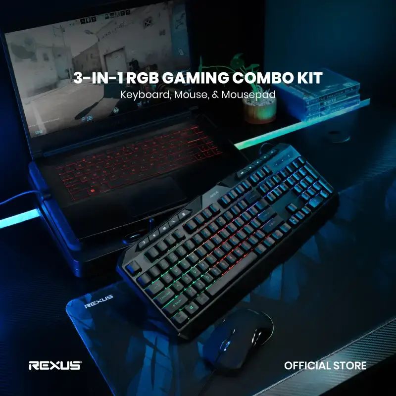 Promo Rexus Warfaction Vr4 3in1 Gaming Combo Kit - Keyboard Mouse ...