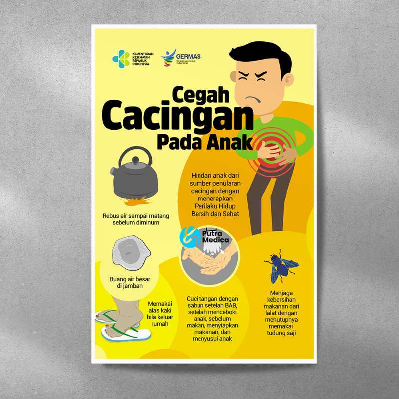 Jual Poster Kesehatan Cegah Cacingan Pada Anak A3+ / Gambar Edukasi Di ...
