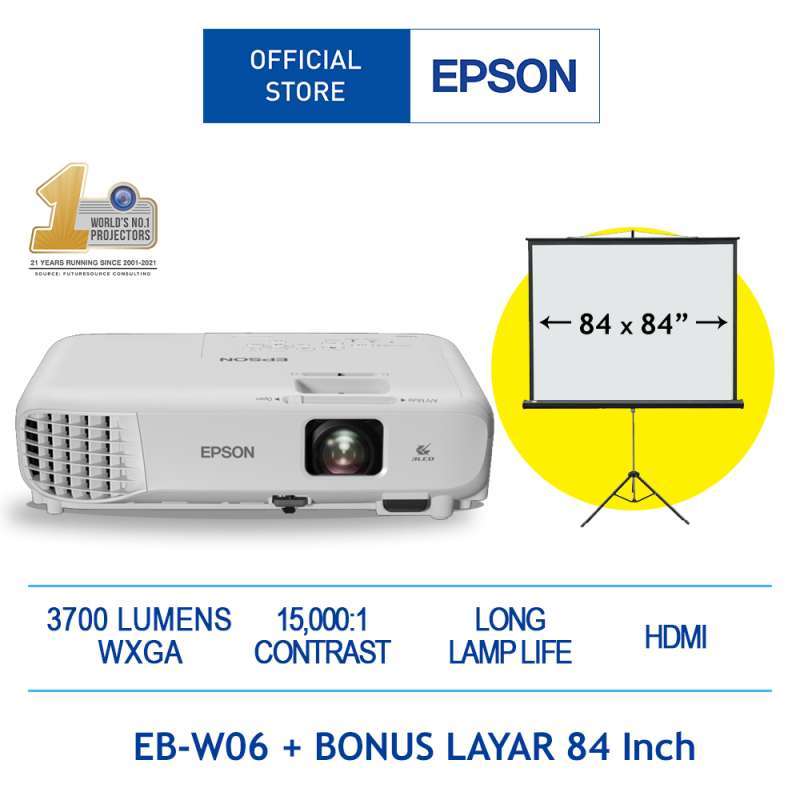 Jual Projector Epson Eb W06 Bonus Screen Projector 84 X 84 Inch Di ...