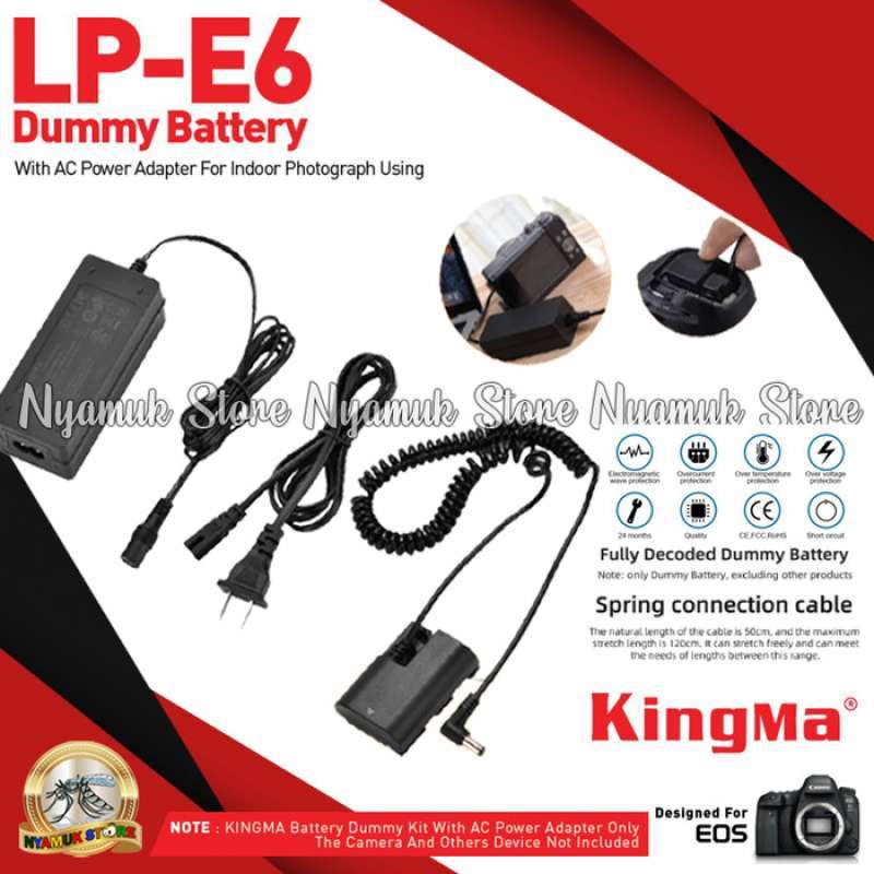 Promo Kingma Dummy Battery Kit LP-E6 Indoor with AC Power Supply ...