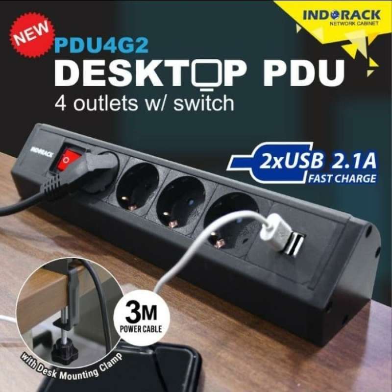 Promo COLOKAN LISTRIK 4 LUBANG 2 USB MEJA KERJA KANTOR DAPUR INDORACK ...