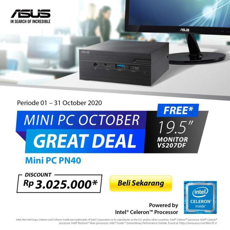 Jual Asus Mini Pc Pn40-bc433zv, Windows 10 Pro, Intelâ® Celeronâ® J4005 ...