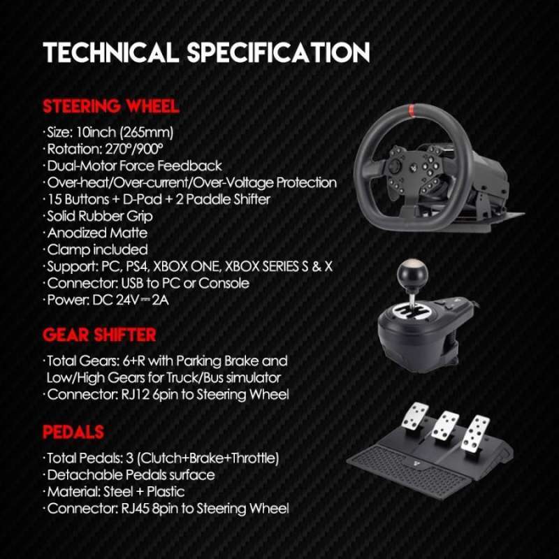 Jual Fantech Rs1 Racing Steering Wheel Simulator Force Feedback Di ...
