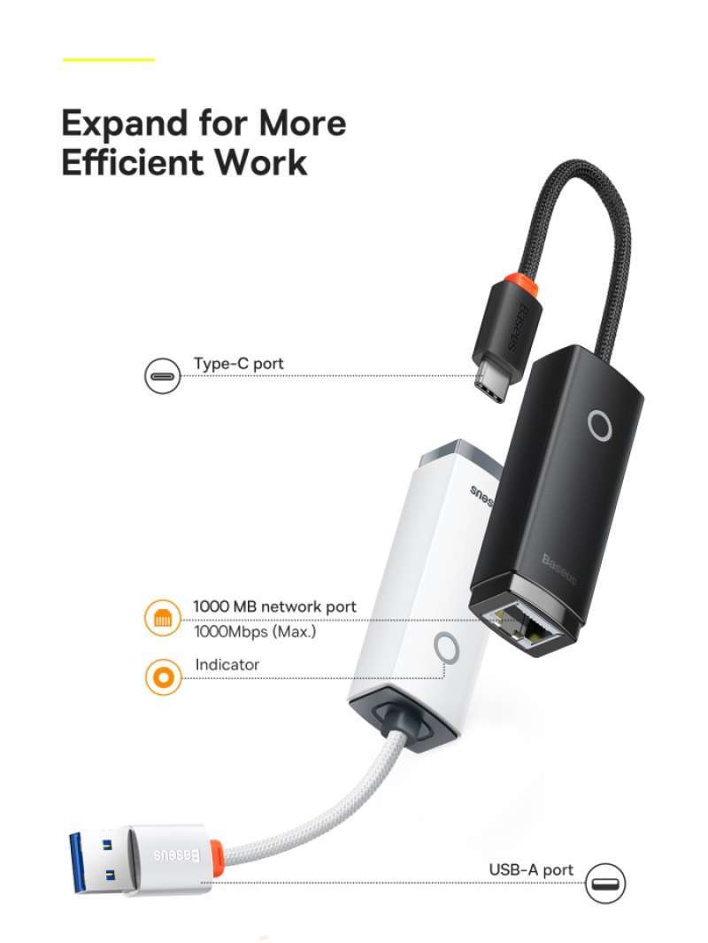 Promo BASEUS ETHERNET ADAPTER USB TYPE-C LAN CARD ADAPTER TO RJ45 LAN ...