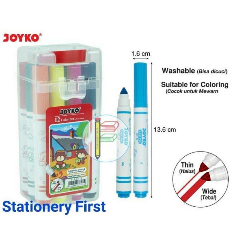 Jual Spidol Bisa dicuci / Washable Color Pen 12 Warna Joyko CLP-56-12 ...