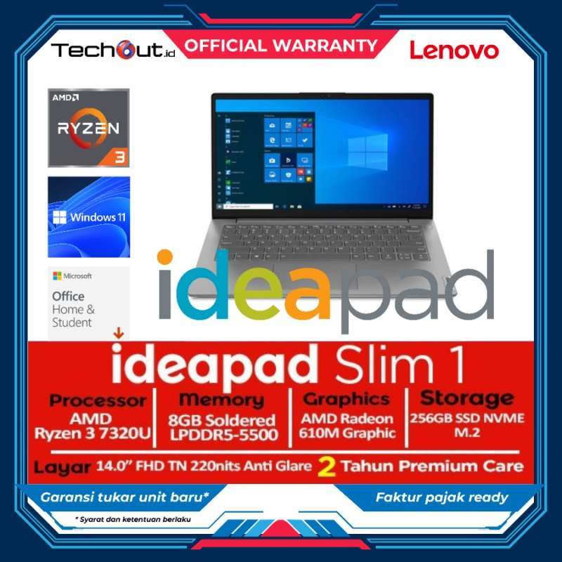Jual Lenovo Ideapad Slim 1 Ryzen 3-7320u 256gb 8gb Win11 + Ohs - 256 Gb Di Seller Techout ...