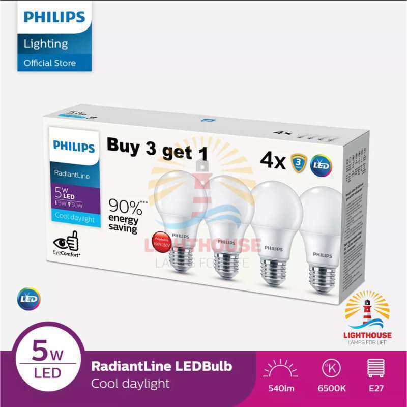 Jual Philips RadiantLine Multipack LED Bulb 5W 5 Watt 5Watt 6500K Putih ...