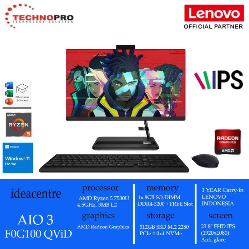 Promo Lenovo IdeaCentre AIO 3 24ALC6 QVID QWID || AMD Ryzen 5 7530U 8GB ...